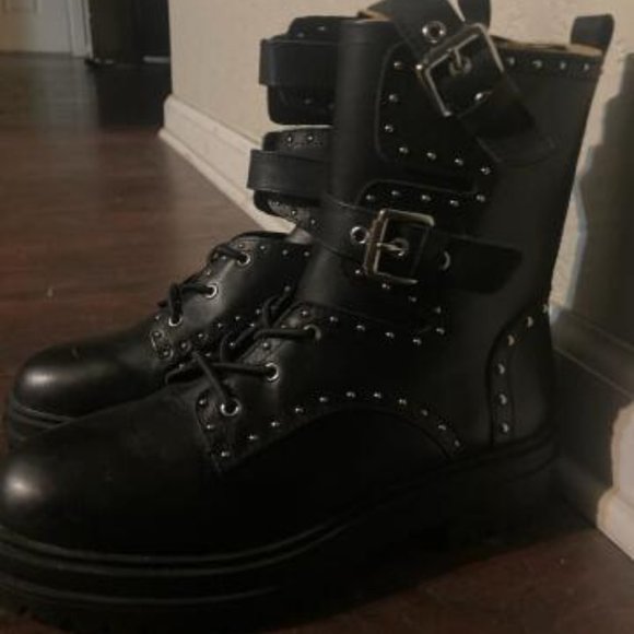 Chelsea & Violet | Shoes | Chelsea Violet Black Studded Combat Boots ...